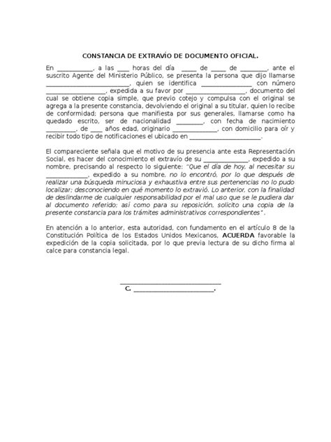 Constancia De Extravío De Documentos Pdf