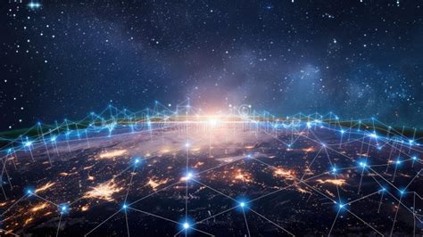 Abstract Global Network Concept With Planet Earth And Connecting Lines In Space Against A Blue