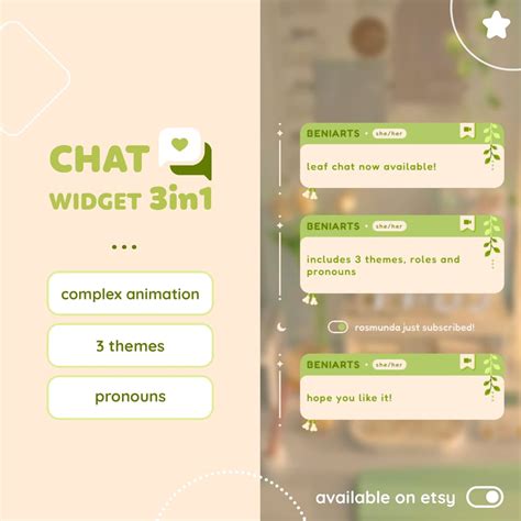 PACK 3in1 Chat Widget For Twitch With Alerts Leaf Cozy Chat
