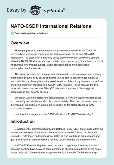 Nato Csdp International Relations 3936 Words Essay Example