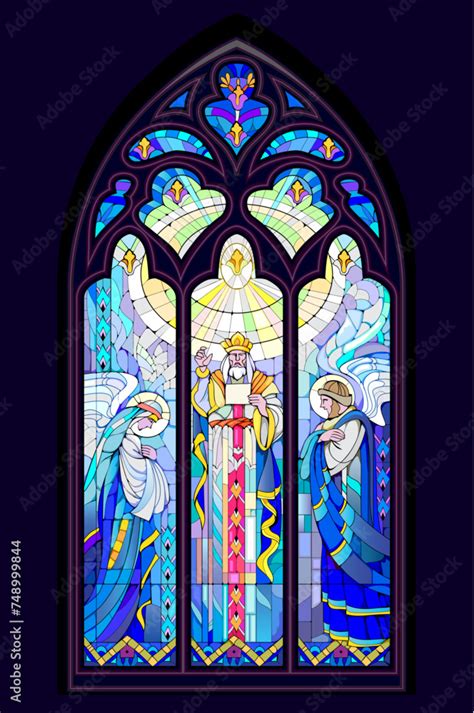 Beautiful Colorful Medieval Stained Glass Window With Holy Apostles And