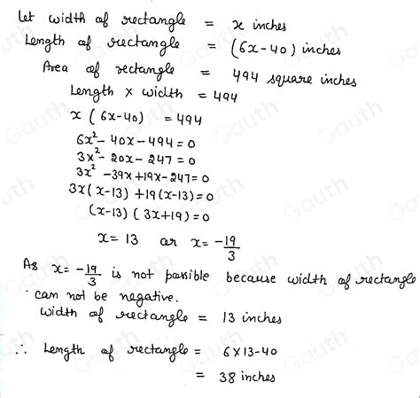 Solved A Rectangle Has A Length Of 40 Inches Less Than 6 Times Its