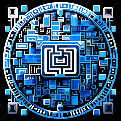 Qr 바코드 파란색 회로 보드 디지털 Qr 코드 벡터 일러스트 레이 션 프리미엄 벡터