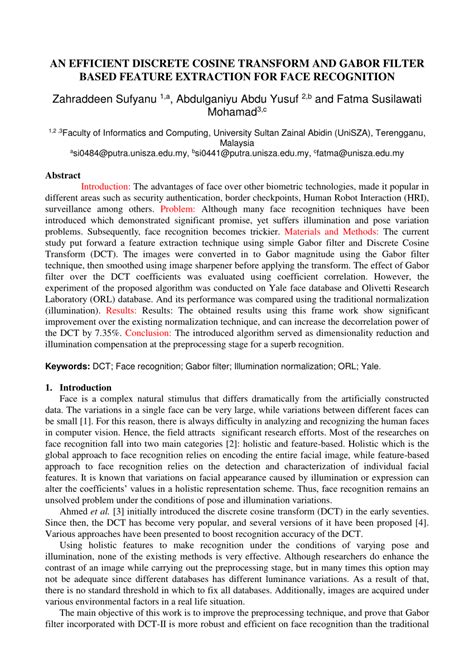 Pdf An Efficient Discrete Cosine Transform And Gabor Filter Based