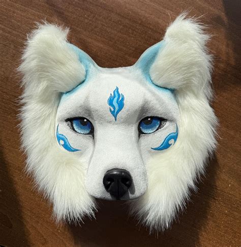 Therian Wolf Mask White Wolf Mask Cosplay Frost Elements Blue Fire