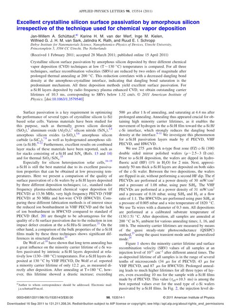 Pdf Excellent Crystalline Silicon Surface Passivation By Amorphous
