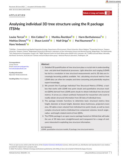 Pdf Analysing Individual 3d Tree Structure Using The R Package Itsme