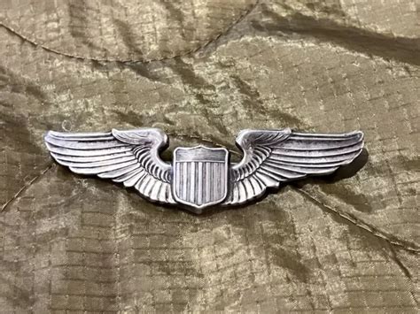 Ww2 Us Army Air Force Pilot Wing 3 Inch Sterling Pinback Wwii £65