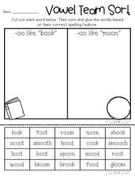 Double Vowel Team Sort Oo Short And Long Vowel Word Sorts Vowel