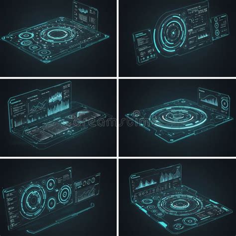 Futuristic Digital Interfaces With Holographic Displays These Include Circular And Linear Stock