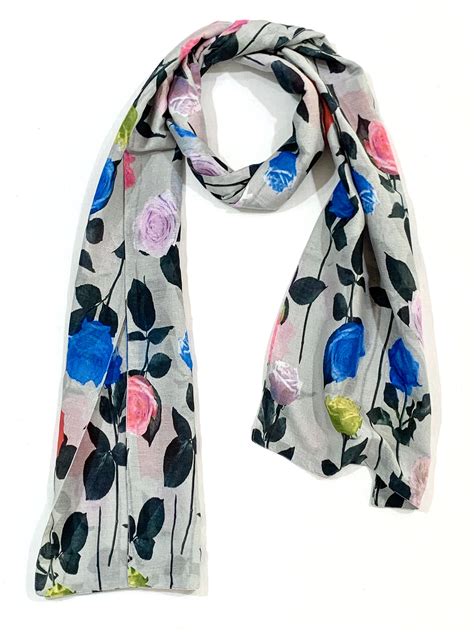 Grey Base Cotton Silk Scarf Digitally Printed Luxurious Scarf Summer