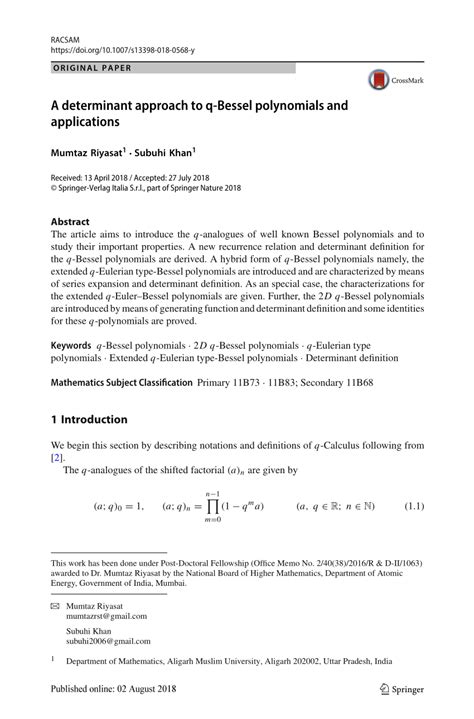 Pdf A Determinant Approach To Q Bessel Polynomials And Applications