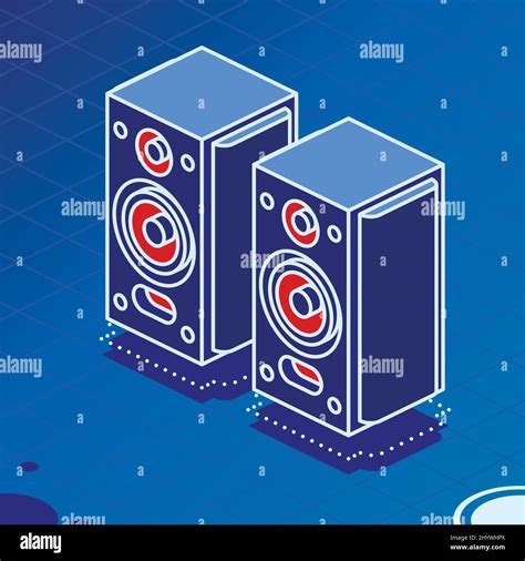 Isometric Stereo Acoustic Speakers Vector Illustration Outline Style