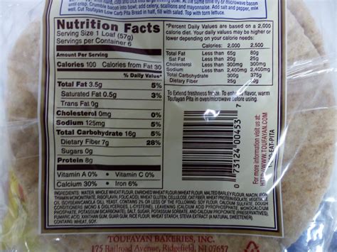 Whole Wheat Pita Bread Nutrition Label Besto Blog