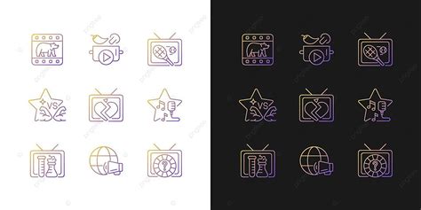 Set Of Television Icons With Gradient Effect For Both Light And Dark Modes Vector Day Lineart