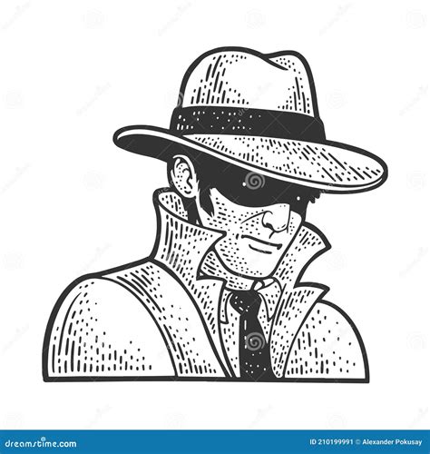 Detective Privado Con Vector De Esbozo De Sombrero Stock De Ilustración
