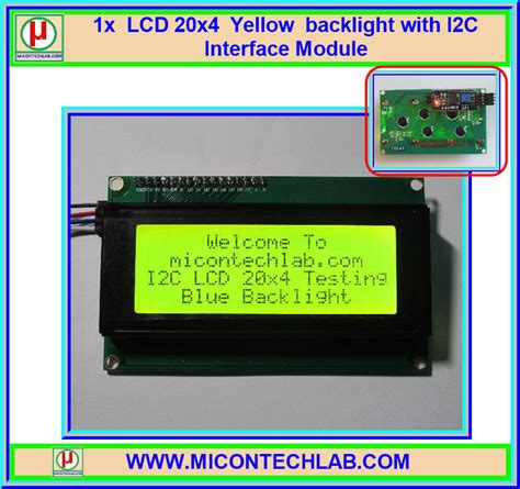 1x จอ LCD 20x4 สเหลอง เชอมตอแบบ I2C LCD I2C ตวแทนจำหนายไมโคร