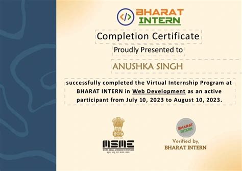 Anushka Singh On Linkedin Webdevelopment Bharatintern Internship