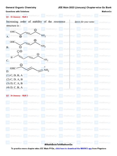General Organic Chemistry Jee Main 2023 January Chapter Wise Questions