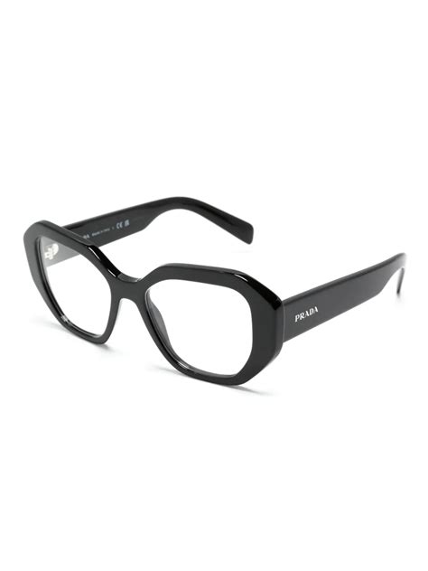 Prada Eyewear Logo Print Cat Eye Glasses Black Farfetch