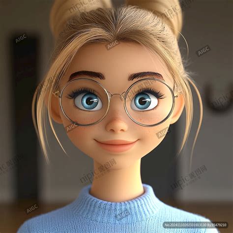 Ai创作图3d女娃 3d效果女孩 仿3d卡通形象 3d卡通人物 戴眼镜q版女孩 3d布娃娃 3d人物形象 写实漫画人物 黏土头像 3d玩偶 卡通写实漫画人物 不蓄发泥塑头像 3d卡通形象 娃娃