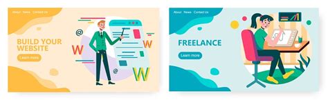 웹 사이트 인터페이스를 구축하는 방법 온라인 자습서 프리랜서 디자이너는 그래픽 태블릿에 그립니다 컨셉 일러스트레이션입니다 벡터 웹 사이트 디자인 템플릿입니다 방문 페이지 웹