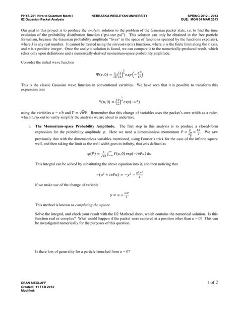 Gaussian Packet Analysis Nebraska Wesleyan University