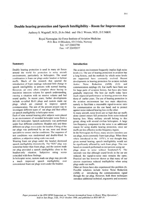 Pdf Double Hearing Protection And Speech Intelligibility Room For Improvement