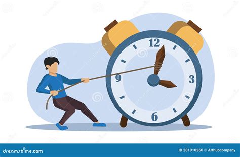 Adult Person Endeavoring To Turn Back Hands Of Time Stock Vector