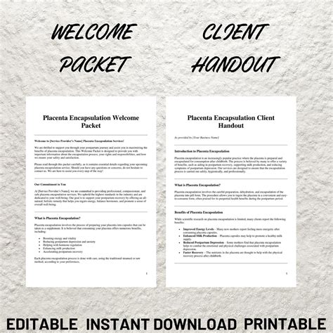 Placenta Encapsulation Forms Bundle Editable Contract Intake Form