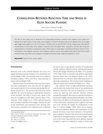 Correlation Between Reaction Time And Speed In Elite Scsepf