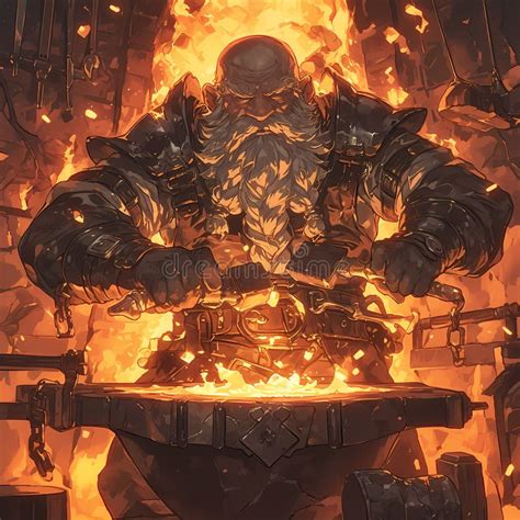 Epic Dwarven Blacksmith At Work Stock Illustration Illustration Of