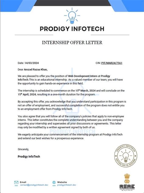 Amzad Razaa Khan On Linkedin Internlife Prodigyinfotech