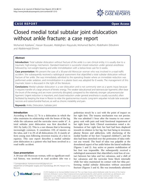 Pdf Closed Medial Total Subtalar Joint Dislocation Without Ankle