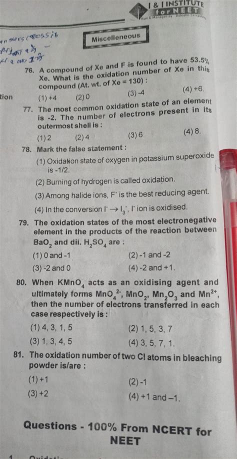 The Oxidation Number Of Two Cl Atoms In Bleaching Powder Is Are Filo
