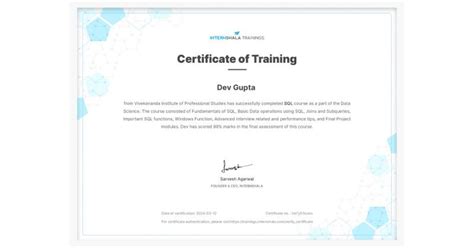Successfully Completed The Sql Training From Internshala Trainings Dev Gupta