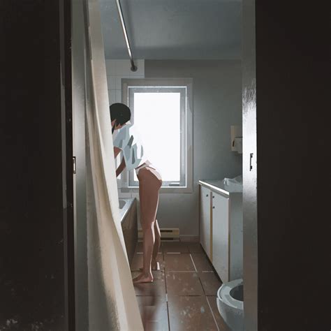 Yun Ling Original Highres 1girl Backlighting Barefoot Bathroom Bathtub Black Hair