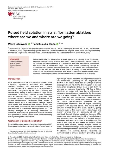 Pdf Pulsed Field Ablation In Atrial Fibrillation Ablation Where Are We And Where Are We Going
