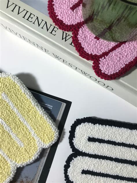 Punch Needle Coasters Tufted Mug Rug Coffee Coasters Mug Rug Flower Punch Needle Coaster