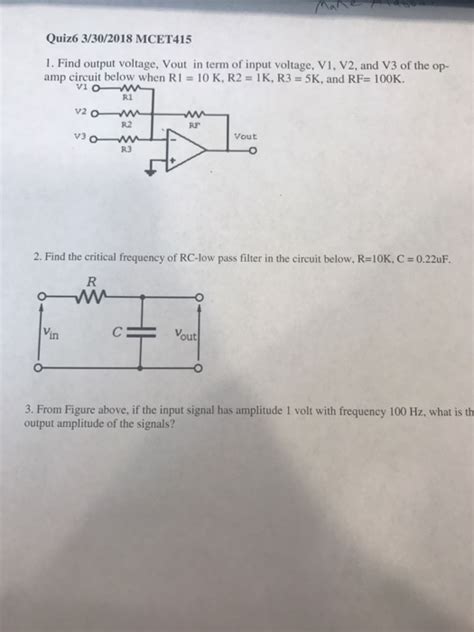 Solved Quiz6 3302018 Mcet415 1 Find Output Voltage Vout