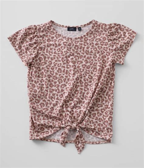 Girls Daytrip Front Tie Top Girls Shirts And Blouses In Cheetah Buckle