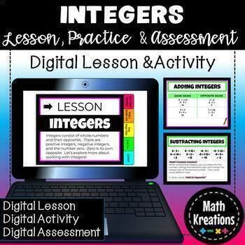 INTEGERS Digital Lesson Activity Assessment Adding Subtracting