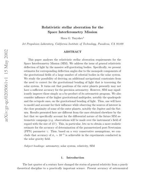 Pdf Relativistic Stellar Aberration For The Space Interferometry Mission