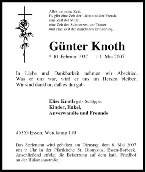 Traueranzeigen Von Günter Knoth Trauer In Nrwde
