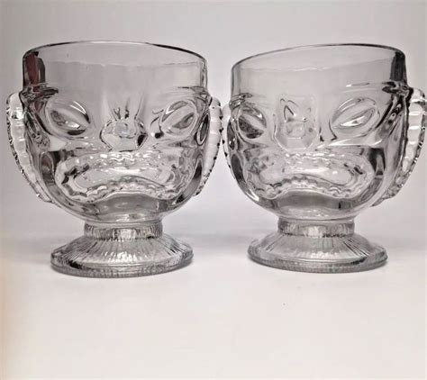 Set Of Two Clear Glass Tiki Mugs Ebay Mugs Mug Cup Sugar Bowl Set