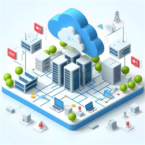 3d Flat As Cloud Computing Infrastructure With Data Centers And Servers Concept As Vector