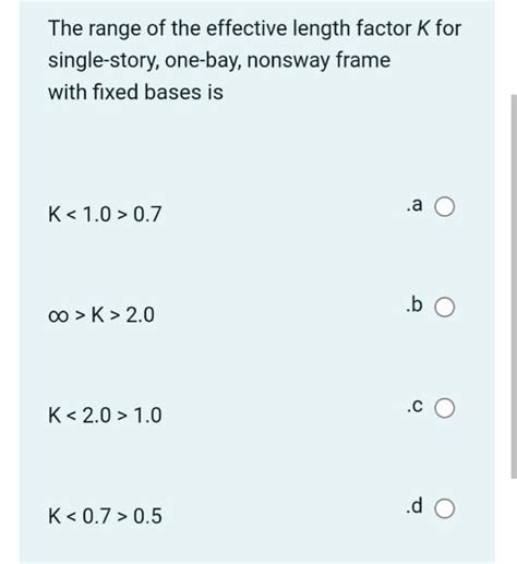 Solved The Range Of The Effective Length Factor K For