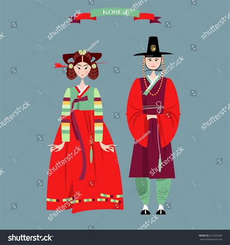 한국 전통 옷을 입은 부부한복벡터 그림 스톡 벡터로열티 프리 227265298