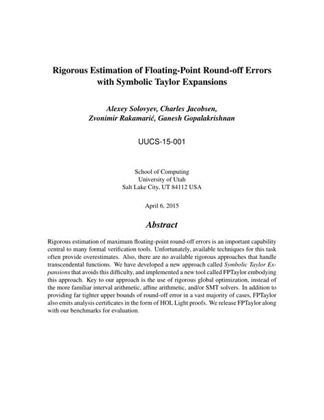 Pdf Rigorous Estimation Of Floating Point Round Off Errors With