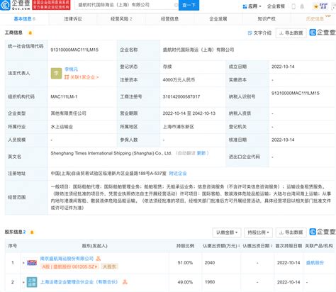 盛航股份于上海投资设立国际海运公司客船液体危险品